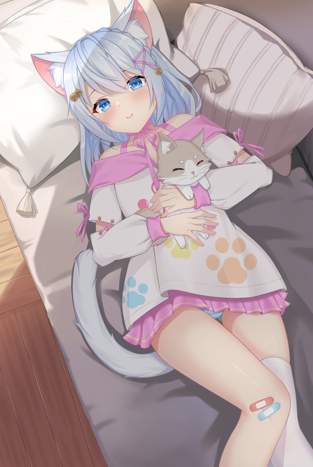 chimaki (fuyuu310) animal ears bandaid dress loli neko nekomimi pantsu shimapan skirt lift tail ...